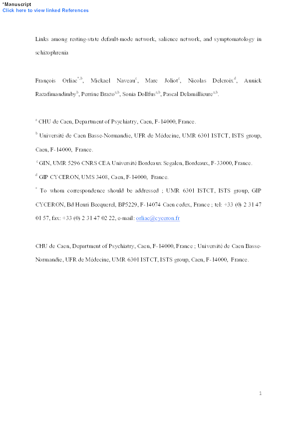 Pdf Links Among Resting State Default Mode Network Salience Network And Symptomatology In