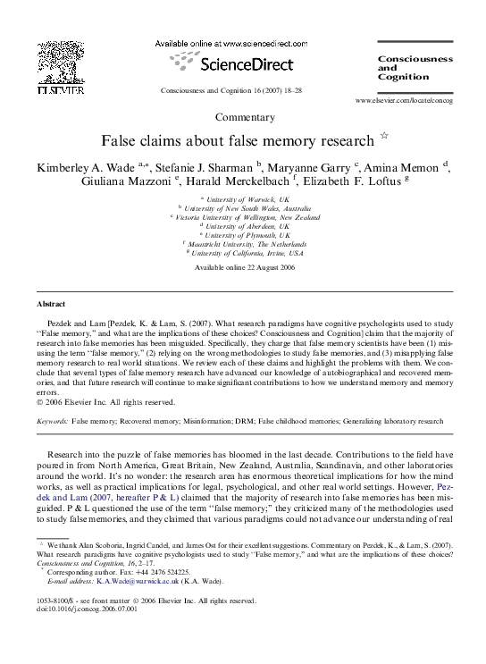 (PDF) False claims about false memory research