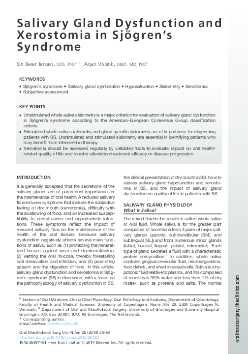 (PDF) Salivary gland dysfunction and xerostomia in Sjögren's syndrome