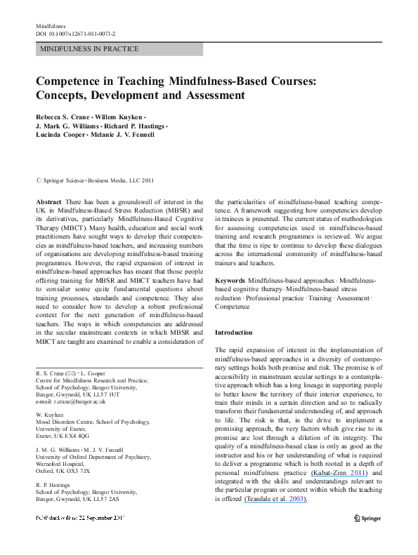 (PDF) Competence in Teaching Mindfulness-Based Courses: Concepts ...