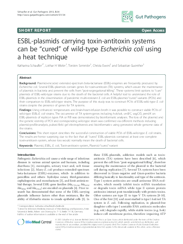 (PDF) ESBL-plasmids carrying toxin-antitoxin systems can be “cured” of ...