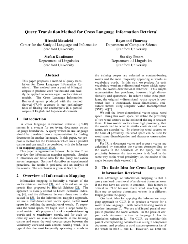 (PDF) Query translation method for cross language information retrieval