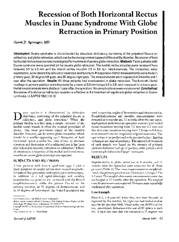 (PDF) Recession of both horizontal rectus muscles in duane syndrome ...