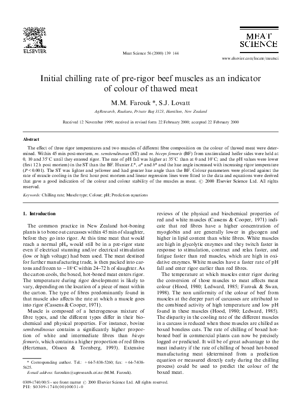 (PDF) Initial chilling rate of pre-rigor beef muscles as an indicator ...