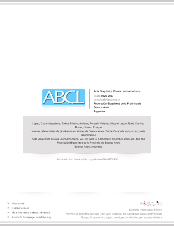 (PDF) Valores referenciales de plombemia en el área de Buenos Aires ...