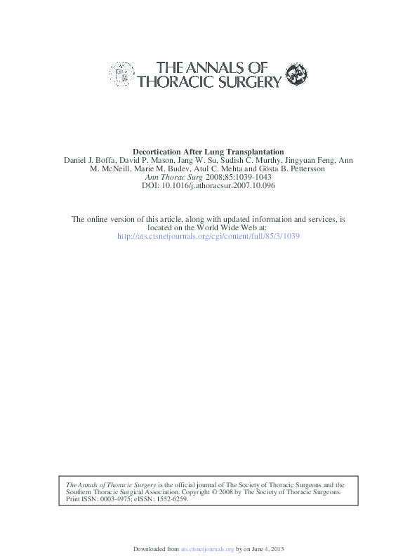 (PDF) Decortication After Lung Transplantation