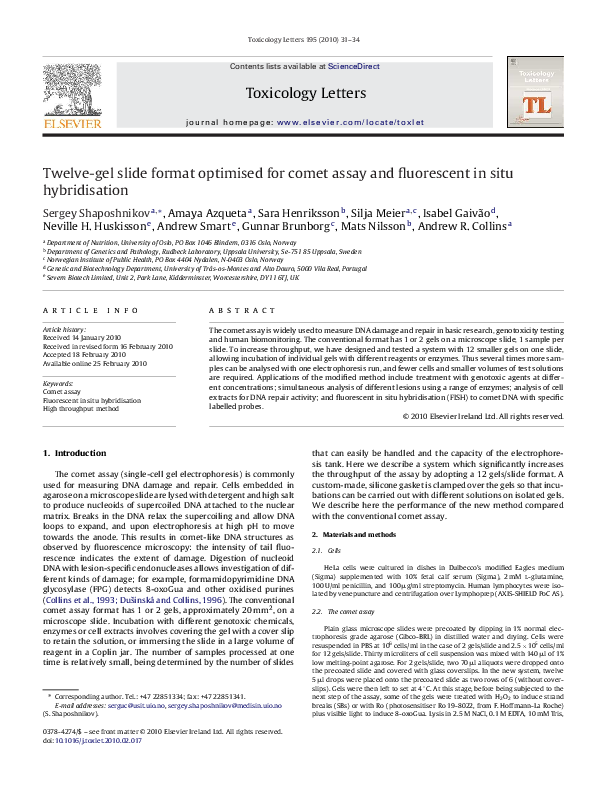 (PDF) Twelve-gel slide format optimised for comet assay and fluorescent ...