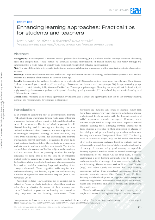 (PDF) Enhancing learning approaches: Practical tips for students and ...