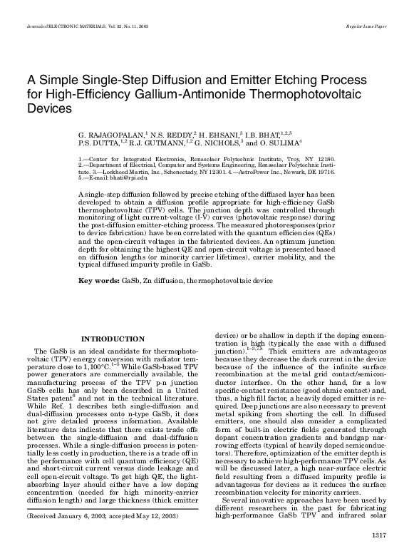 (PDF) A simple single-step diffusion and emitter etching process for ...