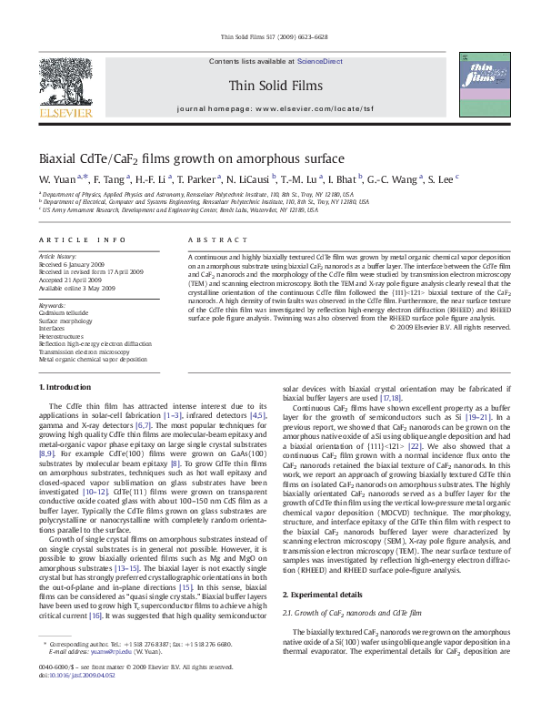 (PDF) Biaxial CdTe/CaF2 films growth on amorphous surface