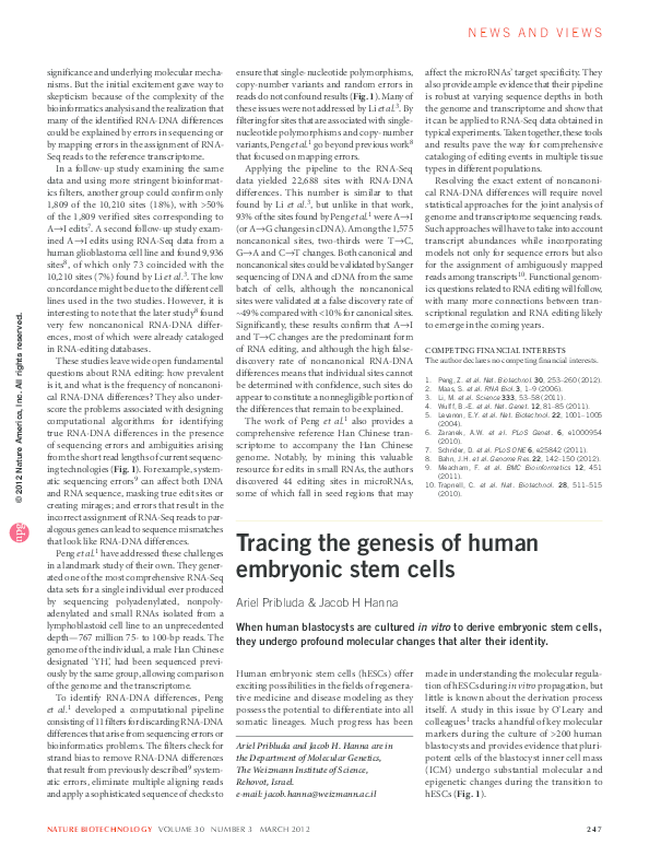 (PDF) Tracing the genesis of human embryonic stem cells