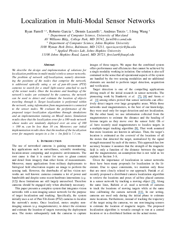 (PDF) Localization in Multi-Modal Sensor Networks