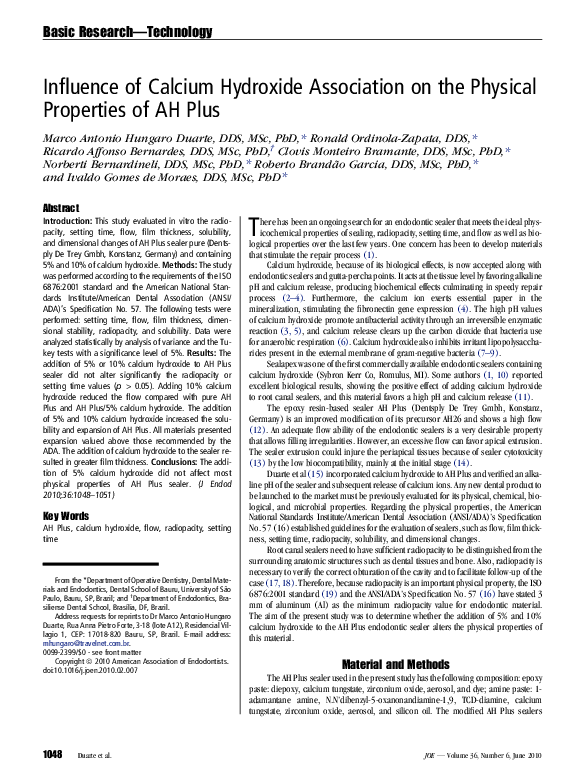 (PDF) Influence of Calcium Hydroxide Association on the Physical ...