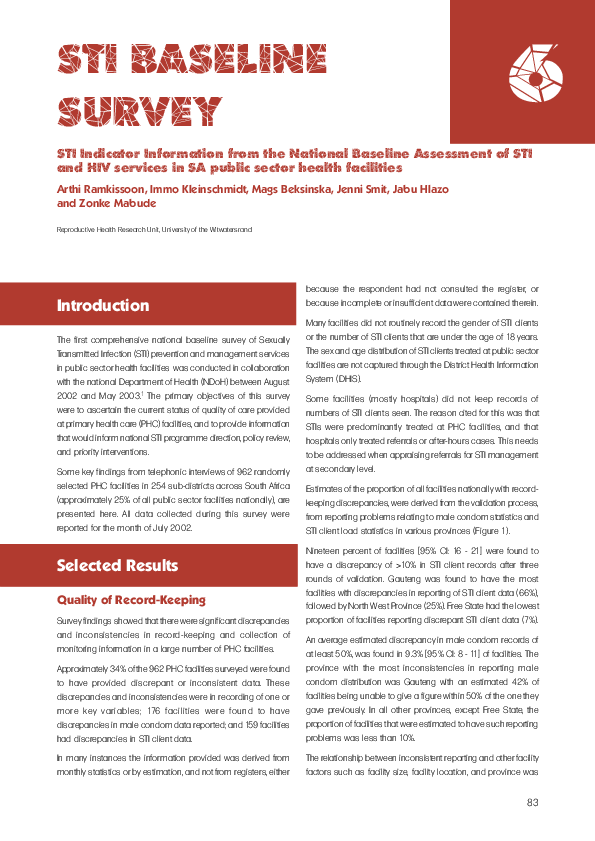 (PDF) SURVEY STI Indicator Information from the National Baseline ...