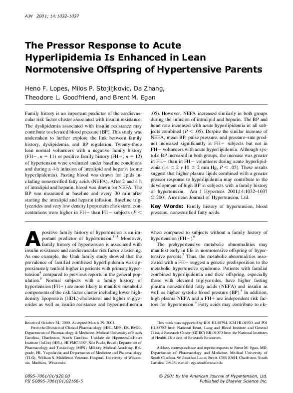 (PDF) The pressor response to acute hyperlipidemia is enhanced in lean ...