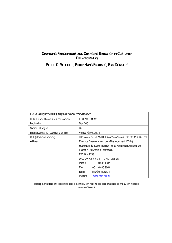 (PDF) Changing perceptions and changing behavior in customer relationships