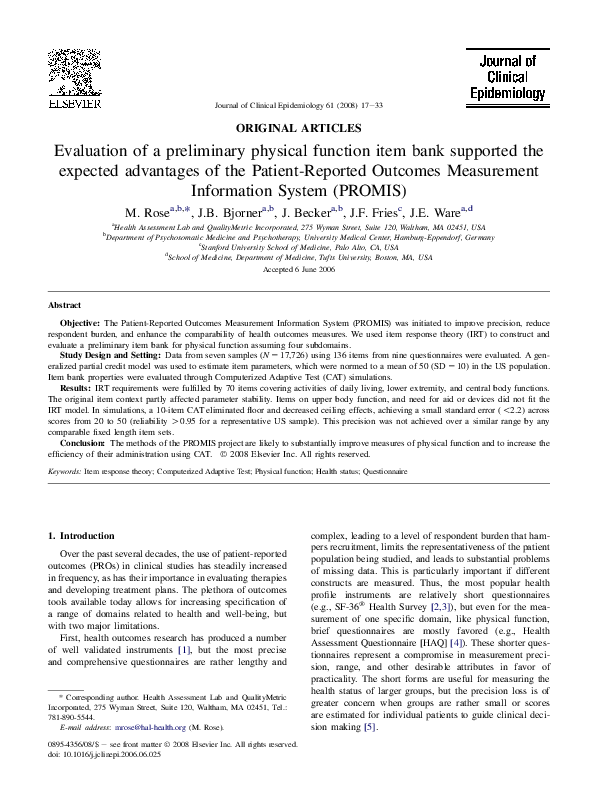 (PDF) Evaluation of a preliminary physical function item bank supported ...