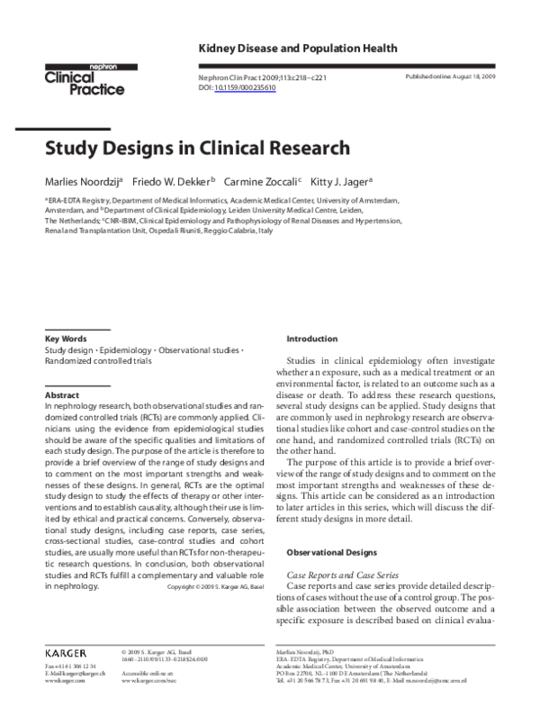 (PDF) Study Designs in Clinical Research