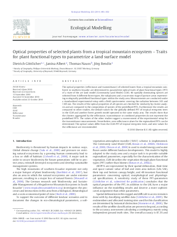 (PDF) Optical properties of selected plants from a tropical mountain ...