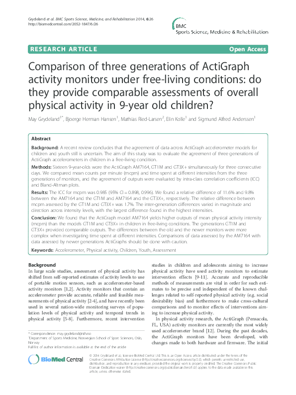 (PDF) Comparison of three generations of ActiGraph activity monitors ...