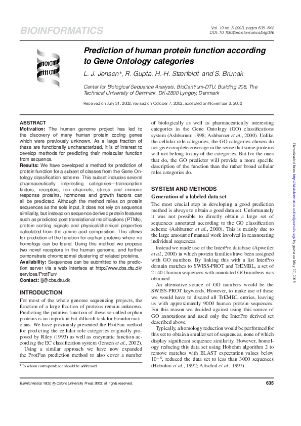Pdf Prediction Of Human Protein Function According To Gene Ontology