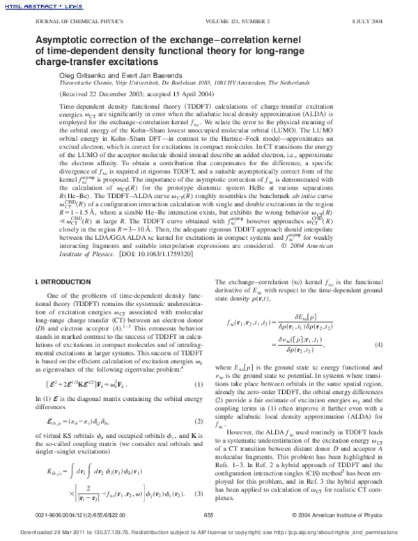 (PDF) Asymptotic correction of the exchange-correlation kernel of time-dependent density ...