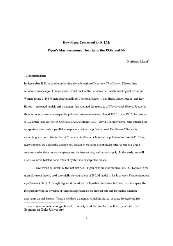 (PDF) How Pigou Converted to IS-LM: Pigou's Macroeconomic Theories in ...