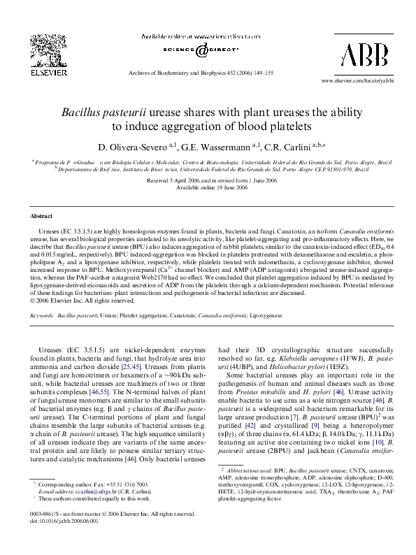 (PDF) Bacillus pasteurii urease shares with plant ureases the ability ...