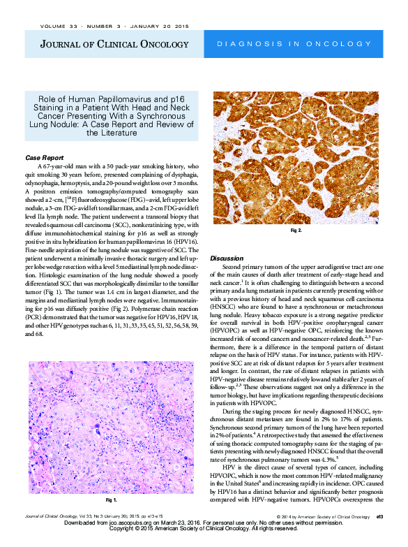 (PDF) Role of Human Papillomavirus and p16 Staining in a Patient With ... (PDF) Role of Human Papillomavirus and p16 Staining in a Patient With ...