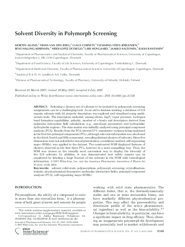 (PDF) Solvent diversity in polymorph screening