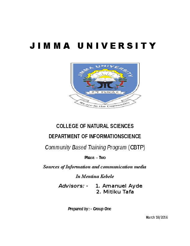 (DOC) Sources of Information and communication media In Jimma zone, Mentina Kebele
