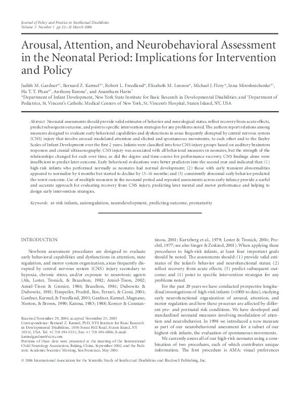 (PDF) Arousal, Attention, and Neurobehavioral Assessment in the ...