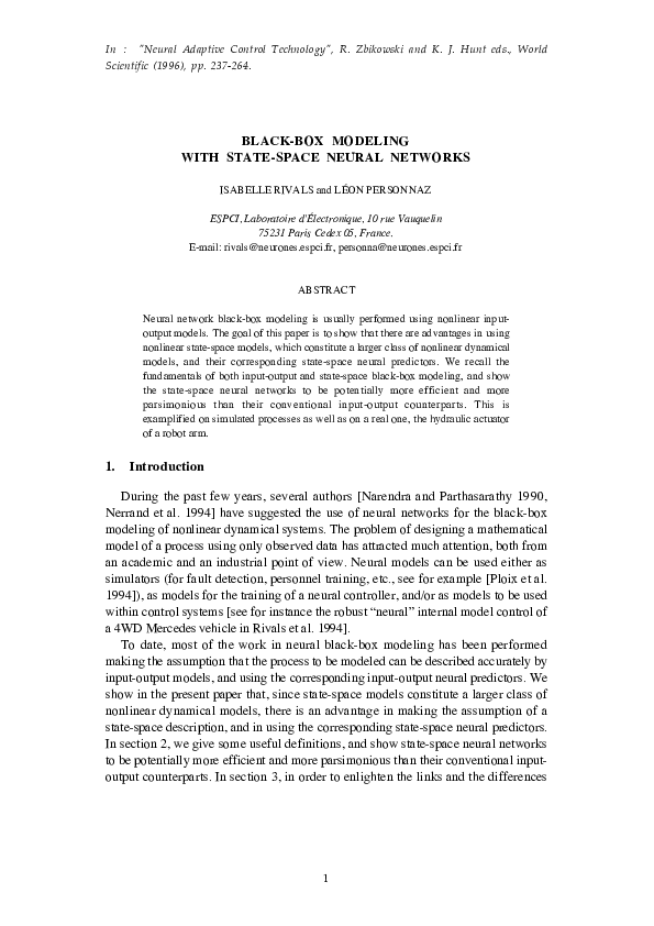 (PDF) Black-box modeling with state-space neural networks