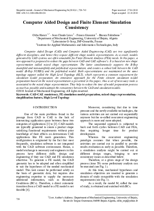 (PDF) Computer Aided Design and Finite Element Simulation Consistency