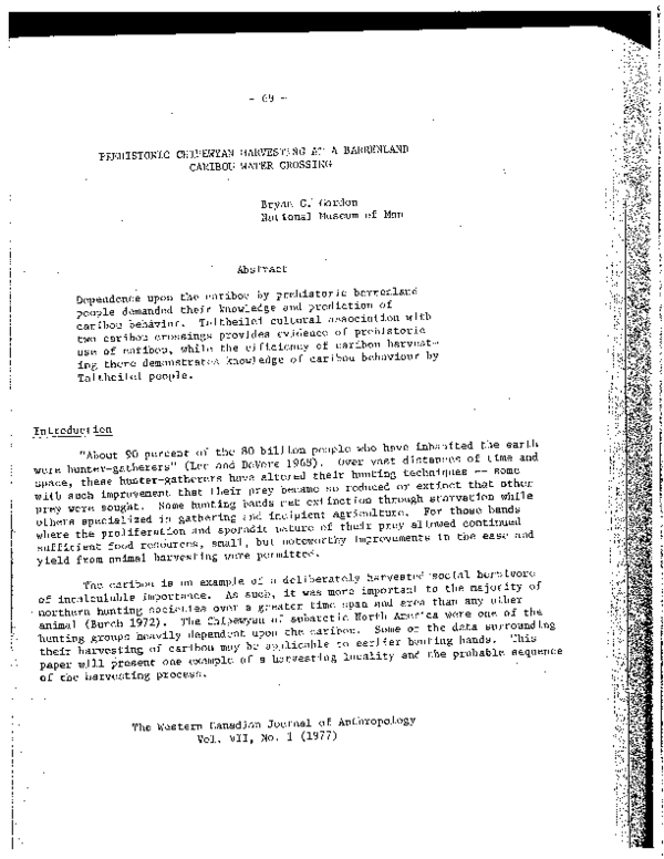 (PDF) Gordon 1977 Prehistoric Chipewyan Harvesting at a Barrenland ...