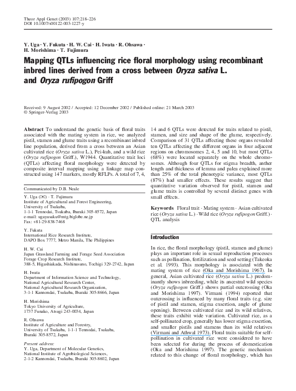 (PDF) QTL Mapping of Rice Floral Traits