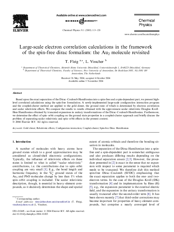 (PDF) Large-scale electron correlation calculations in the framework of the spin-free dirac ...