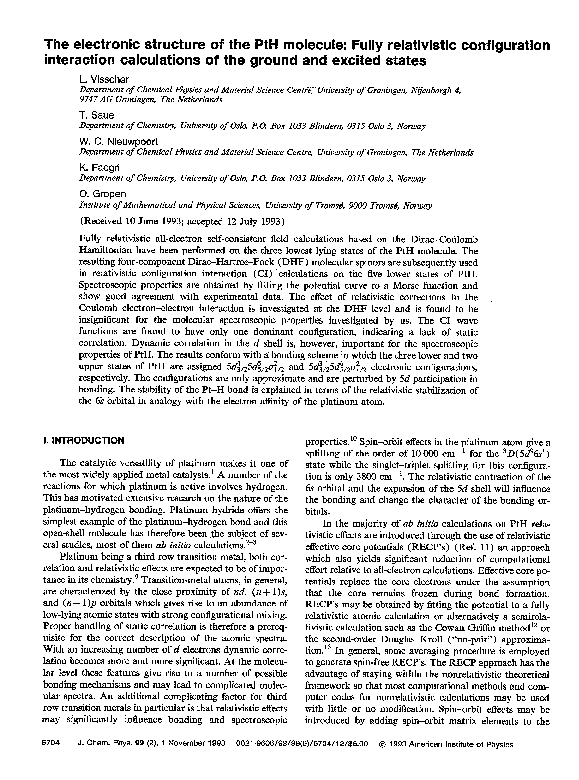 Pdf The Electronic Structure Of The Pth Molecule Fully Relativistic