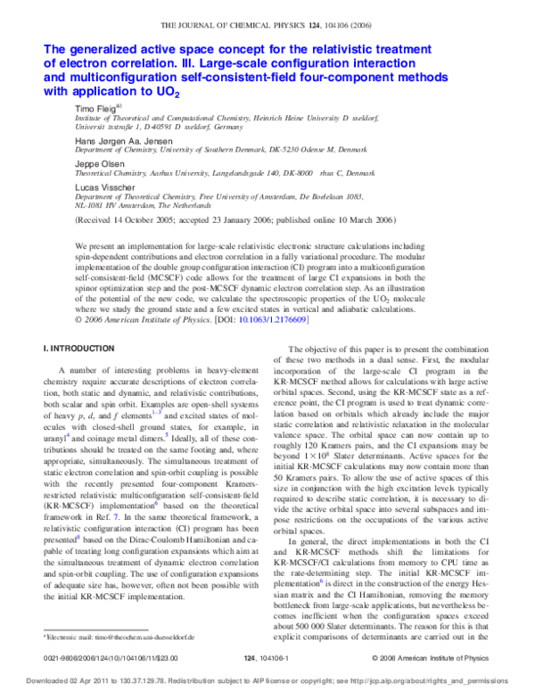 (PDF) The generalized active space concept for the relativistic treatment of electron ...
