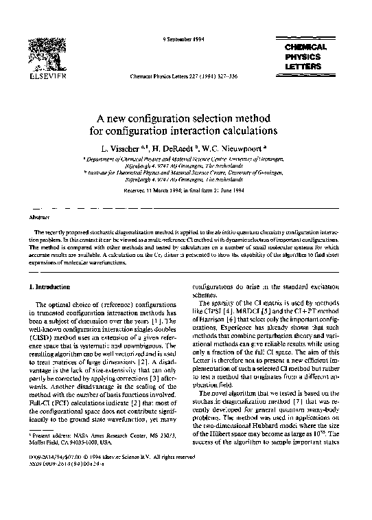 (PDF) A new configuration selection method for configuration interaction calculations