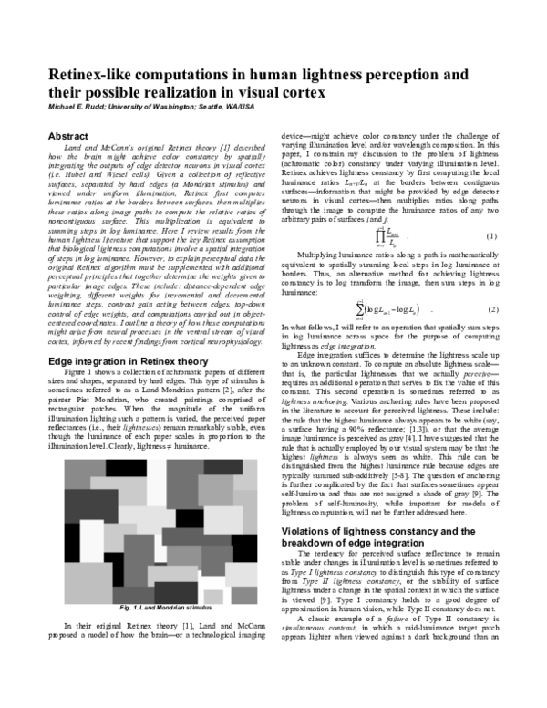 (PDF) Retinex-like computations in human lightness perception and their possible realization in ...