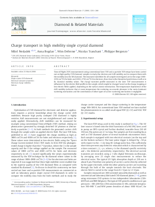 (PDF) Charge transport in high mobility single crystal diamond