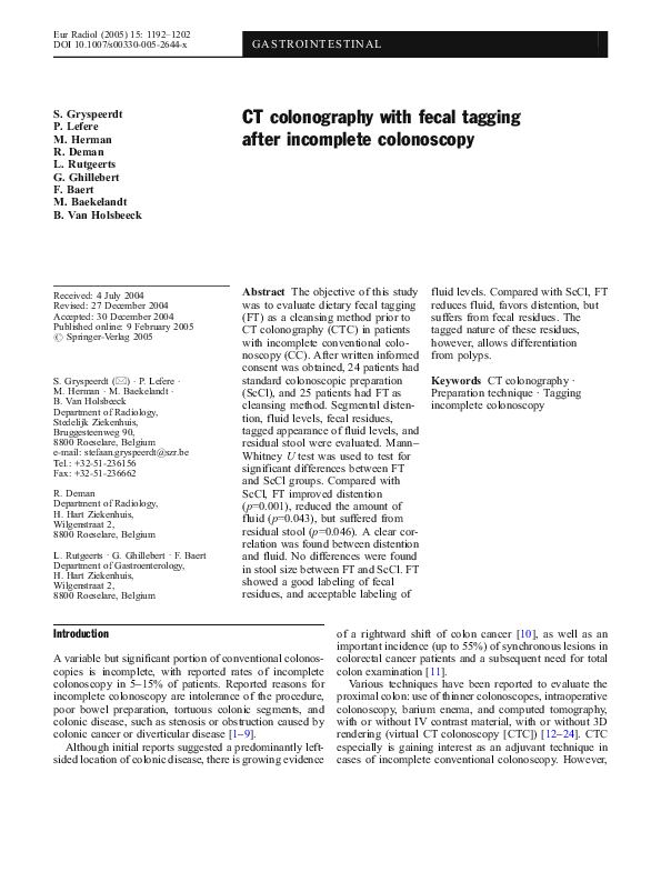 (PDF) CT colonography with fecal tagging after incomplete colonoscopy