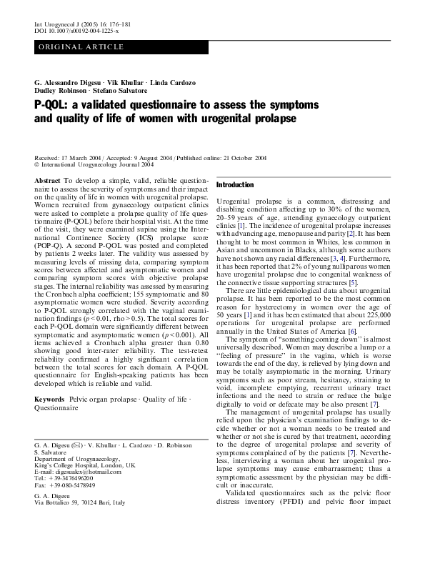 (PDF) P-QOL: a validated questionnaire to assess the symptoms and ...