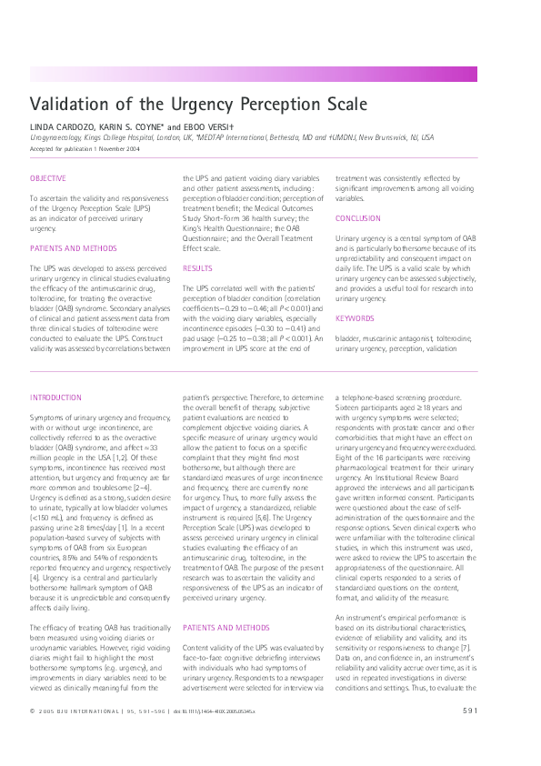 (PDF) Validation of the Urgency Perception Scale