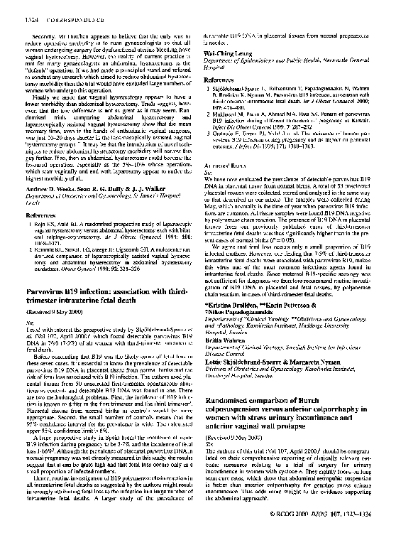 (PDF) Randomised comparison of Burch colposuspension versus anterior ...