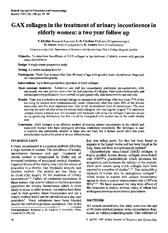 (PDF) GAX collagen in the treatment of urinary incontinence in elderly ...