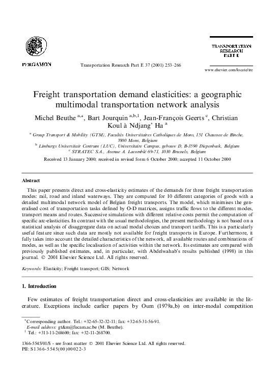 (PDF) Freight transportation demand elasticities: a geographic multimodal transportation network ...