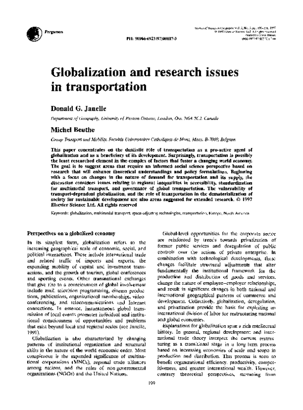 (PDF) Globalization and research issues in transportation