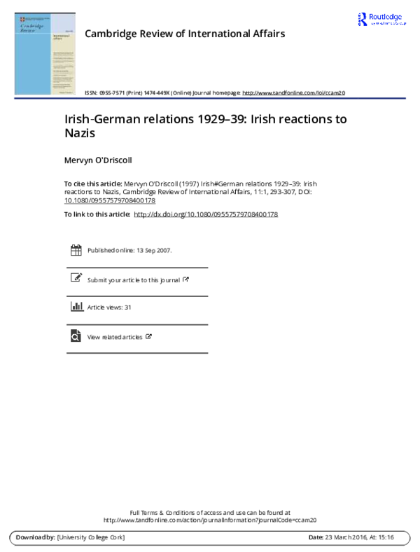 (PDF) Irish‐German relations 1929–39: Irish reactions to Nazis, in ...